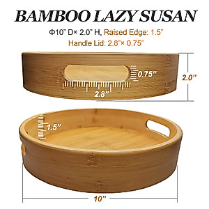 10 Inch Bamboo Lazy Susan Organizer, Wooden Turntable for Kitchen Countertop, Wood Rotating Tray Turn Table with Handle, Spinning Spice Rack for Cabinet Pantry Counter Top Organization