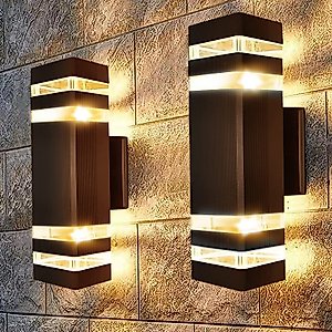 2 Pack Square Up and Down Lights Outdoor Wall Light with E26 Base, Aluminum Waterproof Outdoor Wall Lamps Outdoor Wall Sconce Exterior Lamps for House Front Porch Patio Garage Doorway