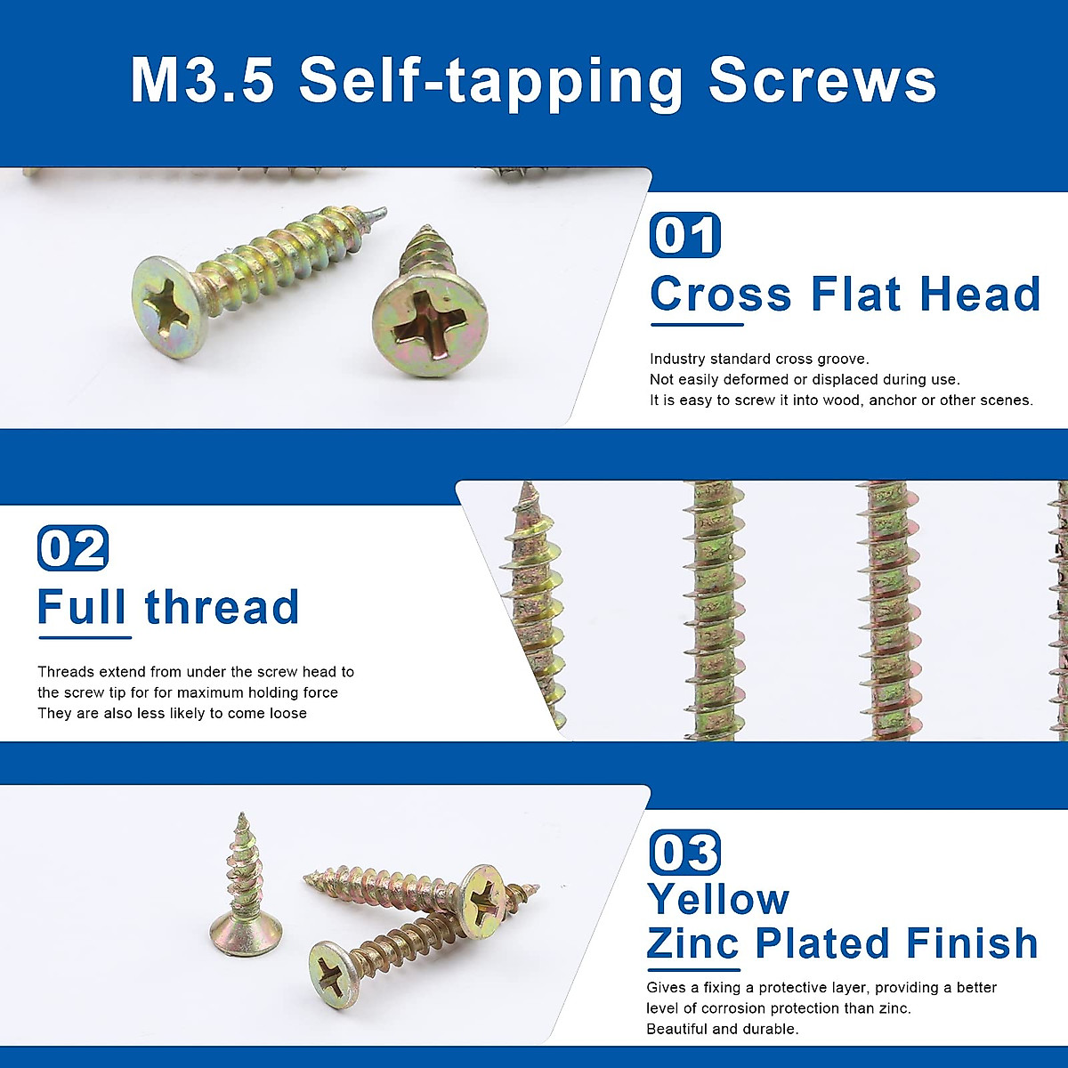 NINDEJIN Flat Head Wood Screws Assortment Kit, Phillips Drive Self Tapping Screws, M3.5 Small Wood Screws, Finish with Yellow Zinc Plated, 151 pcs Self-Tapping Screws Set with 1pcs Phillips Screw Bit