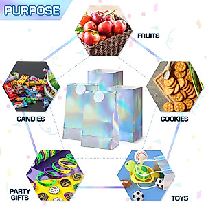 30 Pcs Iridescent Paper Gift Bag with Stickers Reusable Party Supplies Glitter Foil Holographic Paper Bag Candy Goodie Bag Gift Bags for Baby Shower Wedding Birthday Party Favors, 8.3 x 5 x 3 Inch