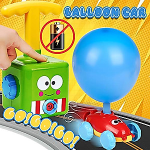 PartyWoo Balloon Launcher Car Toy Set, 72 pcs Balloon Car Toy with Pump, Balloon Toys for Kids, Balloon Launcher Toy, Balloon Powered Car Balloon Launcher Toy (Little Frog)