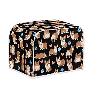 Jiueut Cute Animal Toaster Cover 4 Slice,Corgi Pattern Toaster Covers Bread Maker Cover,Kitchen Small Appliance Covers,Microwave Toaster Oven Cover