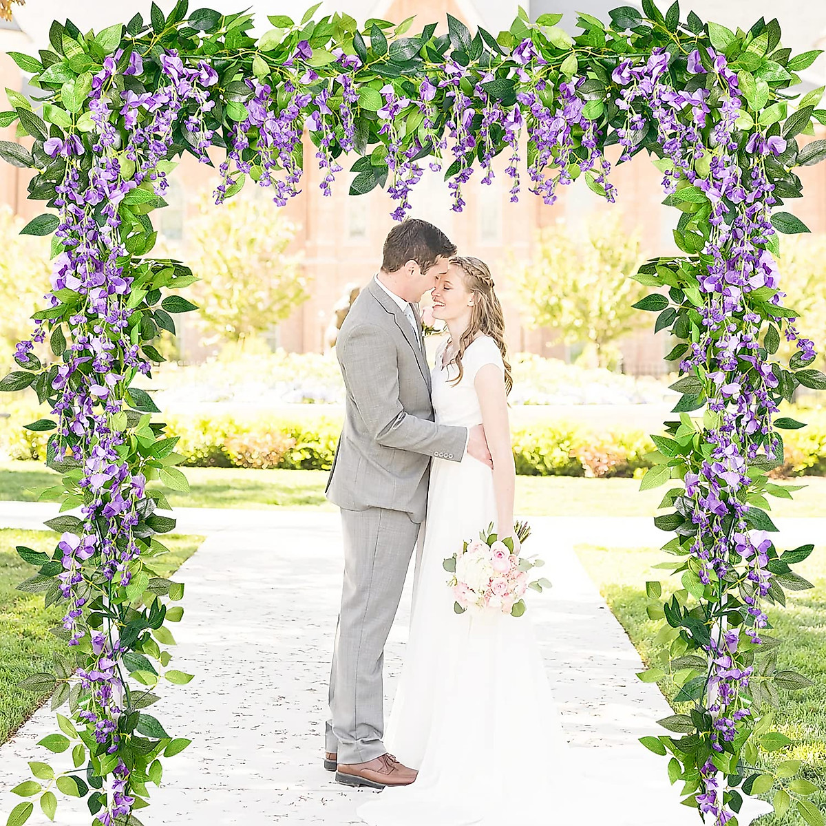 Sunm Boutique 4Pcs 6.6FT Artificial Flowers Silk Wisteria Garland Artificial Wisteria Vine Rattan Silk Hanging Flower Purple Wisteria Vine Flower for Home Garden Ceremony Wedding Arch Floral Decor