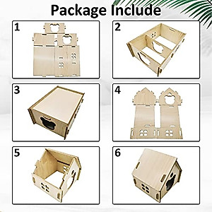 Guinea Pig Hideout Small Animal House Hide with Windows Hamster Wooden Castle Hut Chinchilla Cage Accessories for Chinchilla Guinea Pig Hamster Gerbil Hedgehog
