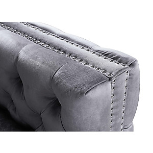 Iconic Home Mozart Elegant Velvet Modern Deeply Tufted with Silver Nailhead Trim Chrome Legs Right Facing Sectional Sofa, Grey