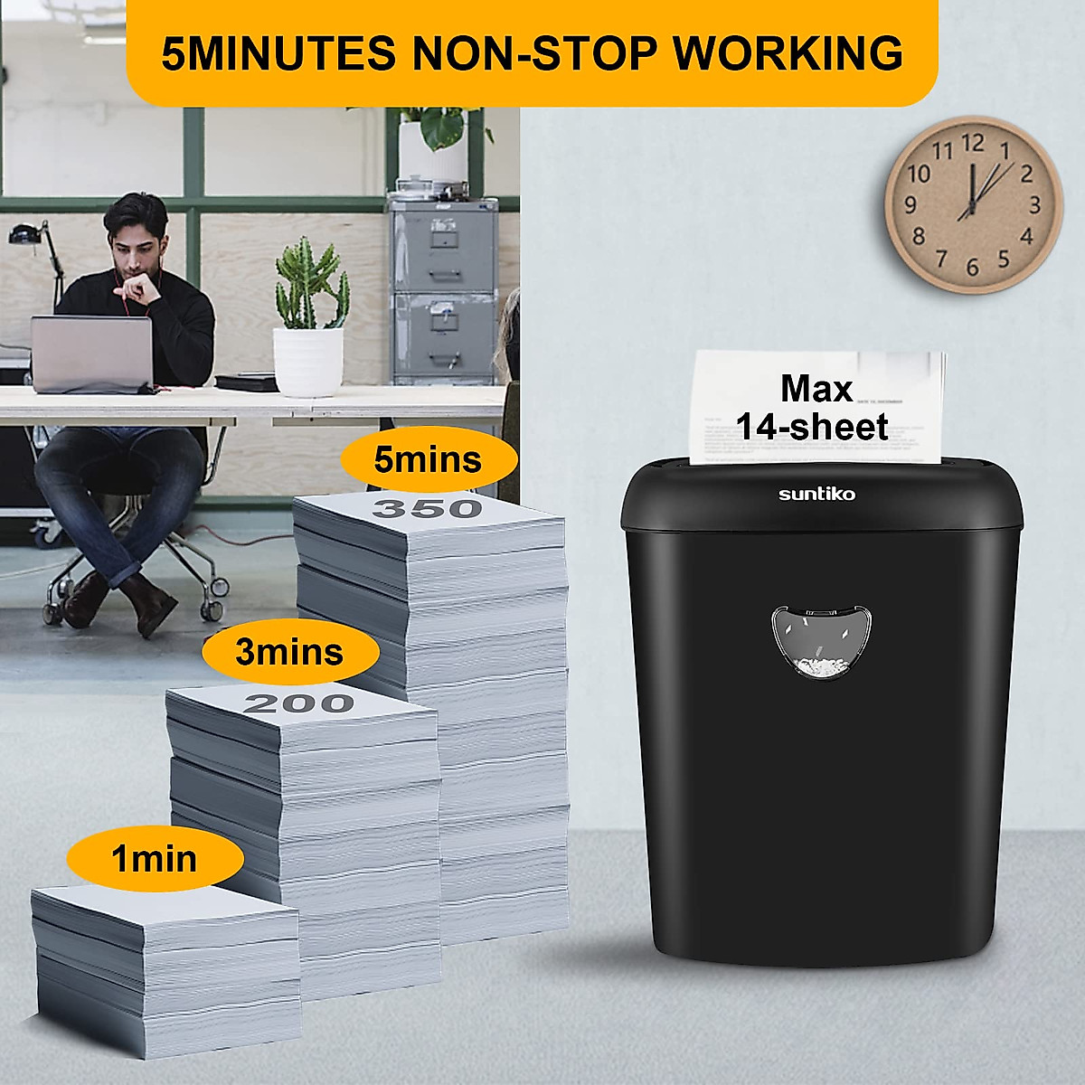 Paper Shredder, 14-Sheet Cross Cut with 6.6-Gallon Basket, P-4 Security Level, 3-Mode Design Shred Card/CD/Staple/Clip, Heavy Duty with Jam Proof System, Woolsche Paper Shredder for Office (ETL)