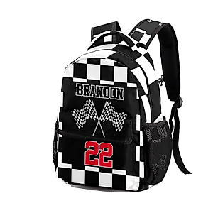 Liveweike Cool Checkered Flag Personalized Kids Backpack with Name Teen Girl Boy Primary School Travel Bag