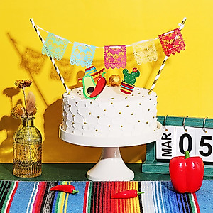 43 Pcs Fiesta Cupcake Topper and Picado Banner For Fiesta Party Decorations Mexican cake topper For Mexican Themed Cactus Donkey Taco Pepper Sombrero Mustache Party Decorations (Fresh Style)