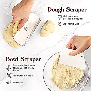 Banneton Bread Proofing Basket Set of 2 with Sourdough Bread Baking Supplies - A Complete Bread Making Kit Including 9" Proofing Baskets, Danish Whisk, Bowl Scraper, Dough Scraper, & Bread Lame