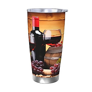 AYCZN Vintage Glass Wine 20 OZ Tumbler Stainless Steel Travel Coffee Mug, Grapes Fruits Insulated Water Bottle with Lid and 2 StrawsLeakproof Thermal Cup