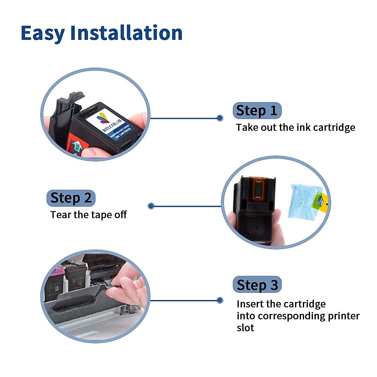 Relcolor 64XL Remanufactured Ink Cartridge Replacement for HP 64 XL 64XL Black Color Combo Compatible with Envy 7855 7155 7858 7800 6255 6252 7164 7955e 7900e Tango X Printer (Black, Tricolor, 2 Pack)