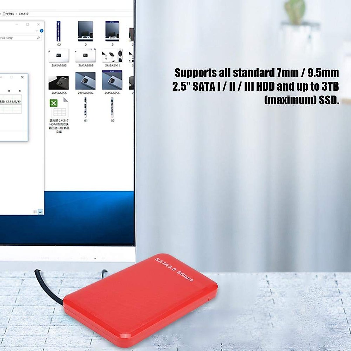 2.5inch USB3.0 SATA3.0 6Gbps Mobile Hard Disk Box Supports 3TB UASP Acceleration(红色)