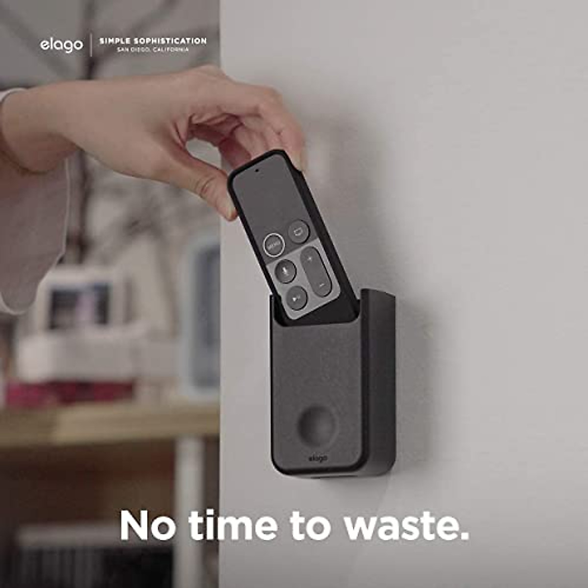 elago Universal Remote Holder Mount Compatible with Apple TV Remote and All Other Remote Controls - Reusable Gel Pad or Screw Mounting Options, Available Wired Charging [ Medium ] [Black]