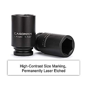 CASOMAN 3/4" Drive Deep Impact Socket Set, 8 Piece Set, SAE Sizes (1-Inch to 1-1/2-Inch), 6 Point, 3/4" Dr. Heavy Duty Impact Socket Set