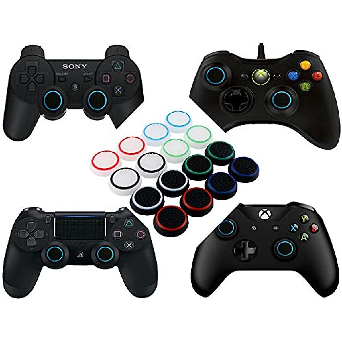 7 Pairs 14 Pcs Silicone Cap Joystick Thumb Grip Protect Cover for Ps3 Ps4 Ps5 Xbox 360 Xbox One Xbox Series X Wii U NSwitch Pro Controllers Game Controllers