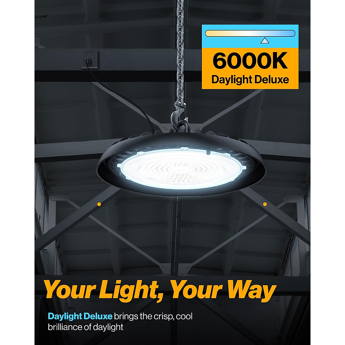 Sunco 2 Pack UFO LED High Bay Light, Plug & Play Lighting for Warehouse, 6000K Daylight Deluxe, 200W, Power Cord Included, 28000 LM, 120VAC, IP65 Waterproof Shatterproof Fixture - UL Listed