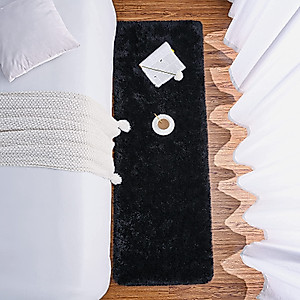 Chicrug Soft Runner Rugs for Bedroom Living Room Plush Fluffy Rug 2x6 Feet, Shag Furry Area Rug Carpet Non Shedding for Nursery Children Kids Girls Room Home Decorative, Black