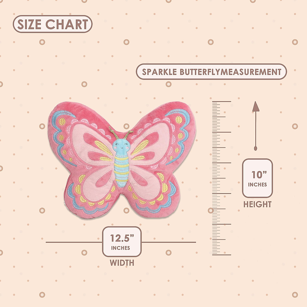 MON AMI Sparkle Butterfly Decorative Plush Throw Pillow - 12.5x10”, Soft Cushion, Stuffed Toy Décor Gifts for Kids of All Ages, Nursery Décor