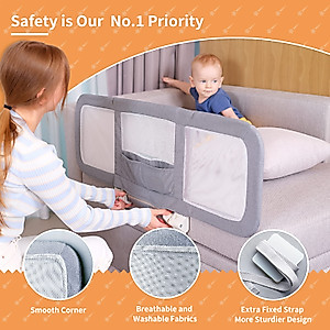 Bed Rail For Toddlers, Extra Long 41.3'' Baby Bed Rail Guard For Kids, 180° Up Side Down Foldable Portable Bed Fence, Infants Bed Guardrail For Travelling Hotel, Home, Full Twin Queen King Mattress