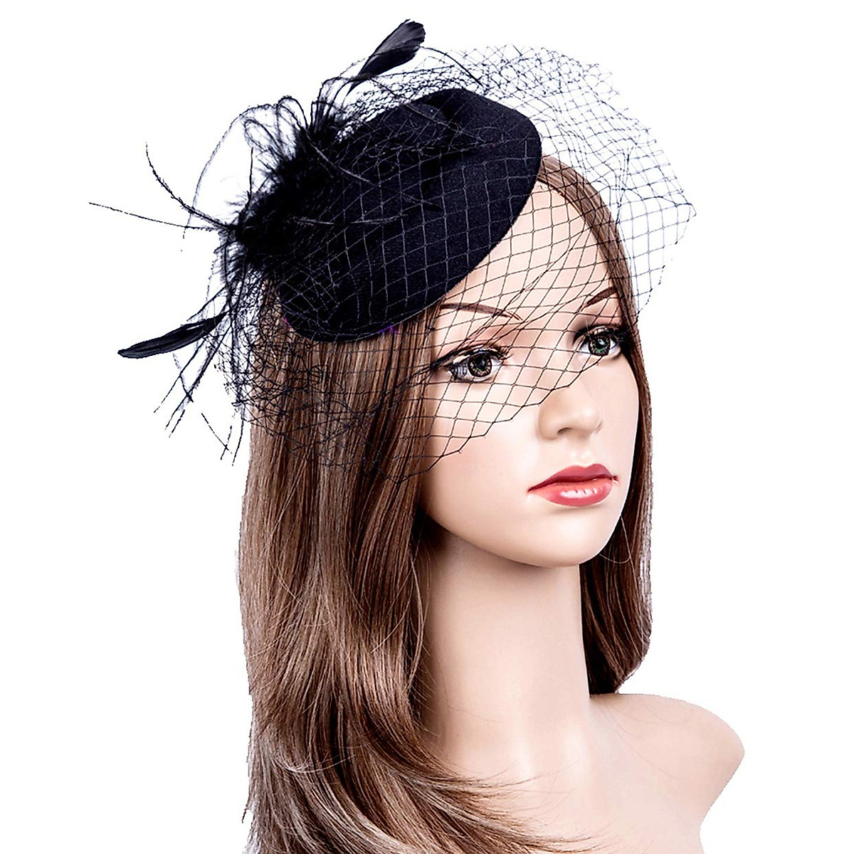 Cizoe Fascinators Hats 20s 50s Hat Pillbox Hat Cocktail Tea Party Headwear with Veil for Girls and Women(1-B1-black Set)