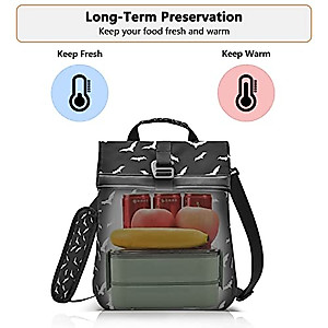 XUWU Goth Bats Halloween Rolltop Lunch Bag Insulated Foldable Lunch Box Portable for Women with Adjustable Shoulder Strap for Adults Teens School Work Office Picnic