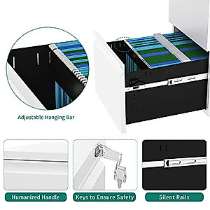 YITAHOME 2-Drawer Vertical File Cabinet with Lock, 20” Deep Mobile Metal Filing Cabinet for Legal/Letter Size, 20” Height Pre-Built Office Storage File Cabinet Except Wheels Under Desk - White
