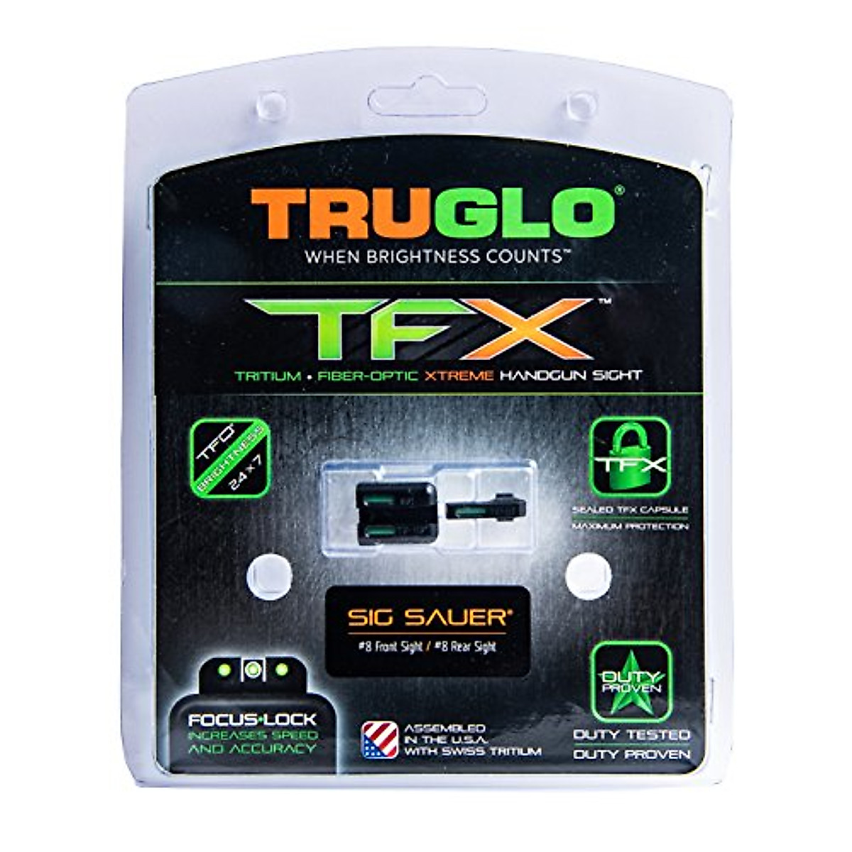 TRUGLO TFX Handgun Sight | Durable Shock-Resistant Compact Brightly Glowing Tritium & Fiber-Optic Xtreme Day/Night Sight, Compatible with Sig Sauer #8/#8 Handguns