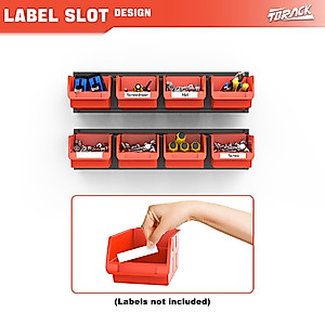 TORACK Wall-Mounted Storage Bins - 8 Plastic Bins & 2 Metal Tracks for Tools Organization in Garage, Craft Room, and Shop(Orange)