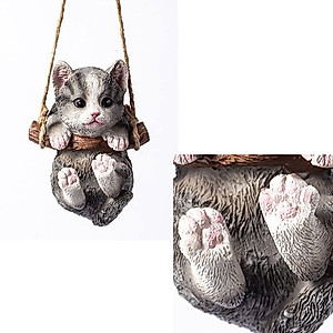 HomeSoGood 3D Garden Cat Ornaments Resin Kitten Simulation Model Statue Pendant Animal Figurine Car Interior Hanging Decor(Grey)