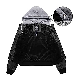 wantdo Womens Plus Size Faux Leather Jacket Outwear with Removable Hood Black XXX-Large