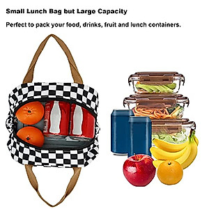 Yusudan Checkered Lunch Bag for Women Girls, Reusable Insulated Picnic Tote Bags for Adults Kids Work School Hiking Beach