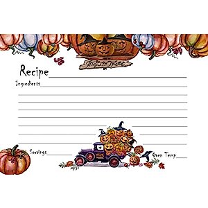 Monster Mash Halloween Recipe Card (10) Spooky Jack-o-Lanterns, Fun Recipe Cards Cooking Recipes