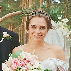 Generic Wedding Bridal Flower Jewelry Set Baroque Tiara Crystal Crown with Comb Retro Rhinestone Necklace Earrings Bridesmaids Queen Costume for Prom Party ( Green )