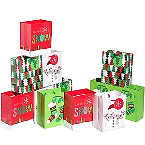 SUNCOLOR 12 Pack 6" Small Christmas Gift Bags With Handle