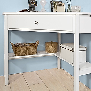 Haotian FWT31-W, White Corner Desk, Triangle Computer Desk with Drawer and Shelf, Home Office Desk, Computer Workstation