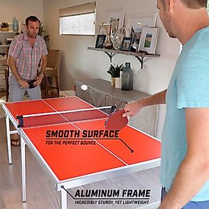GoSports Mid-Size Table Tennis Game Set - Indoor/Outdoor Portable Table Tennis Game with Net, 2 Table Tennis Paddles and 4 Balls,Red