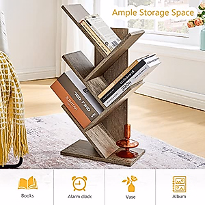 Hoctieon 2-Set Tree Bookshelf, 4 Shelf Bookcase, Modern Book Storage, Free Standing Tree Bookcase, Utility Organizer Shelves for Home Office, Living Room, Bedroom, Light Brown