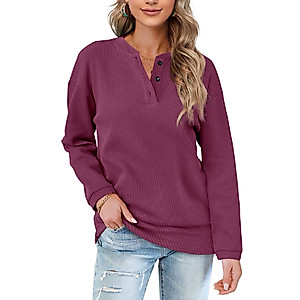 OFEEFAN Comfy Sweatshirts For Women Crew Neck Tunic Tops To Wear With Leggings Deep Purple L