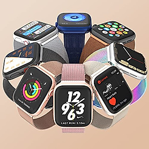 Marge Plus Compatible with Apple Watch Band Series Ultra 8 7 6 5 4 3 2 1 SE 38mm 40mm 41mm 42mm 44mm 45mm 49mm Women and Men, Stainless Steel Mesh Loop Magnetic Clasp Replacement for iWatch Bands (41mm/40mm/38mm, Champagne Gold).