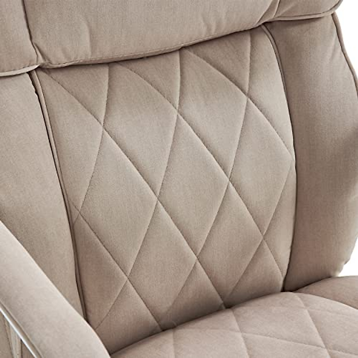 La-Z-Boy Sutherland Quilted Leather Executive Office Chair with Padded Arms, High Back Ergonomic Desk Chair with Lumbar Support, Cream Microfiber Fabric