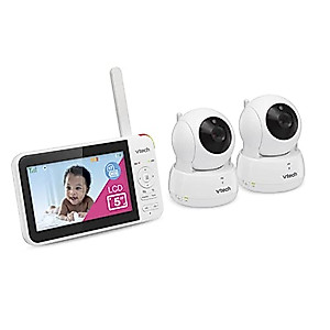VTech VM924-2 Remote Pan-Tilt-Zoom Baby Monitor with 2 Cameras & Audio,5"LCD Screen,Up to 17Hrs Video Streaming&31Hrs Battery for Audio,Night Vision,1000ft Range,Soothing Sounds,Temperature Sensor