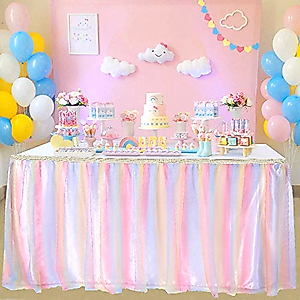 MORPHO HELENA 6ft Pastel Tulle Table Skirt for Rectangle or Round Tables Pink Tutu Table Skirts Tablecloth for Princess Baby Shower Girl Birthday Party Cake Dessert Table Decorations