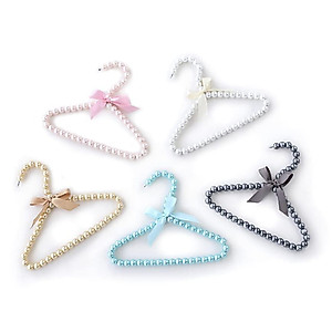 Fashion Cutes Hangers Pearl Breaded for Kids Clothes and Pet Clothes (5) Hangers per Pack (White)