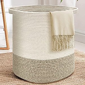 XKY XXXLarge Baskets Laundry Hamper,Rope Storage Basket with Long Handles,Decorative Basket for Living room,Woven Storage Basket for Toys Bin,Pillows, Blankets,Clothes-18x20in-Gradient Gradient Yellow