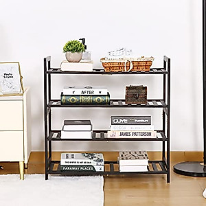 Shoe Rack, 4-Tier Wooden Shoe Rack for Entryway Closet, Stackable Free Standing Shoe Shelf for Slippers/Sneaker/Boots, Storage Organizer Shoe Stand for Hallway Bedroom Small Space (Wood)