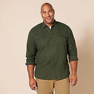 Amazon Essentials Men's Regular-Fit Long-Sleeve Two-Pocket Flannel Shirt, Olive Heather, Large