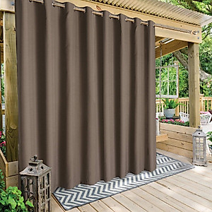 LORDTEX Linen Look Indoor/Outdoor Curtains, 105 x 120 Inch, Chocolate, Set of 2 Panels Waterproof, Privacy, Sun Blocking Textured Grommet Curtains for Patio, Pergola, Porch, Deck, Lanai, Cabana
