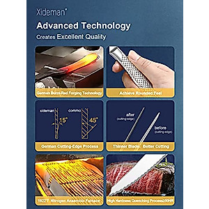 Xideman Innovative Ultra-Sharp 2-IN-1 Serrated Forged Knife For Dinner and Steak. 6 Piece High carbon Stainless Steel Steak Knife Sets, 9.14" Hammered Solid Handle Dinner Knives. (Silver)