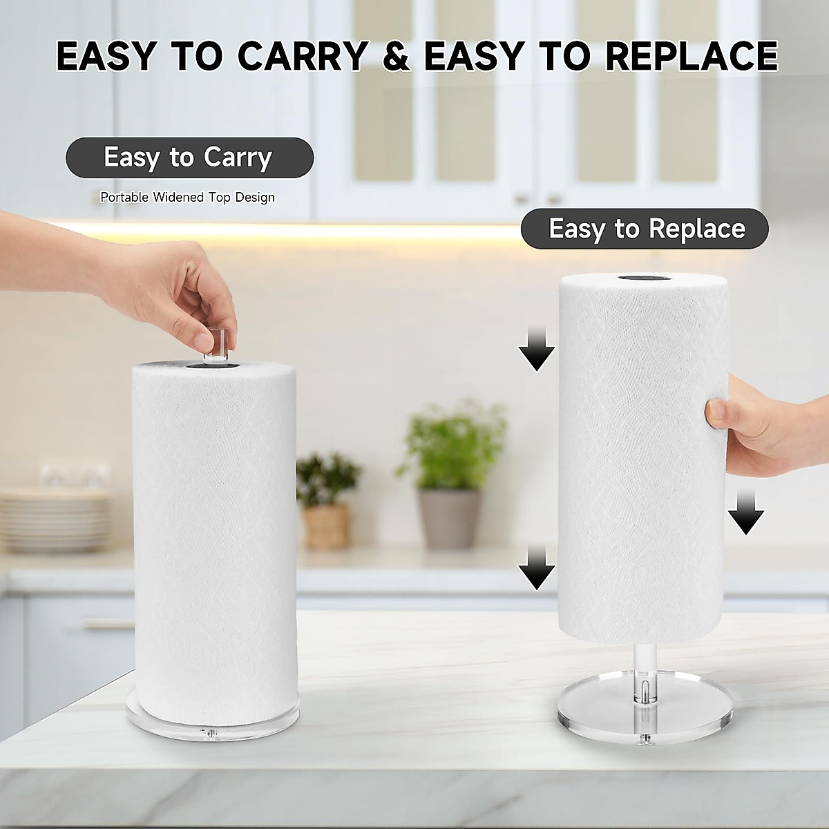 Worhe Clear Acrylic Paper Towel Holder Countertop 5.9" Diameter Thickening Sturdy Base, for Kitchen Bathroom Vanity Countertop , Paper Towel Dispenser for Tear Paper Towel Roll 1 Pack(YGC001)