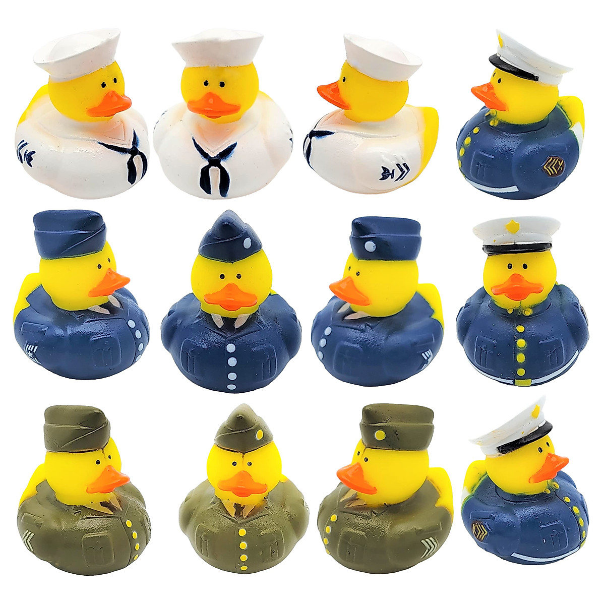 Cool Rubber Ducks (2") Standard Size. (12 Pack) Cute Duck Bath Tub Pool Toys. (Uniform Armed Forces Rubber Ducks)